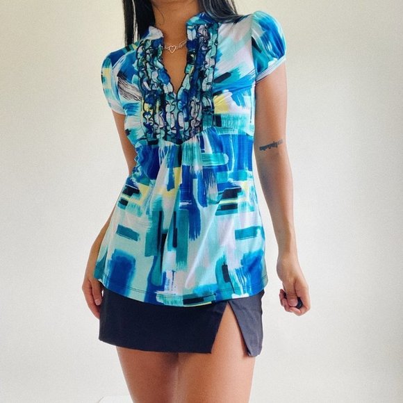 Vintage | Tops | Y2k Aqua Blue Blouse Size Small Vintage | Poshmark